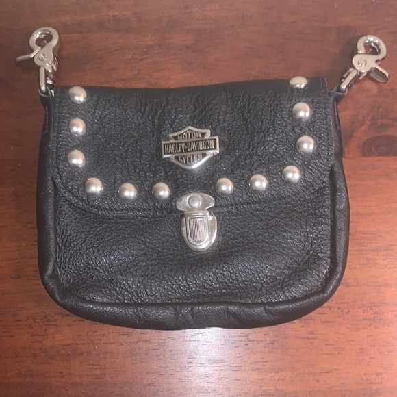 Harley-Davidson | Bags | Harleydavidson Black Leather Studded Push Lock ...